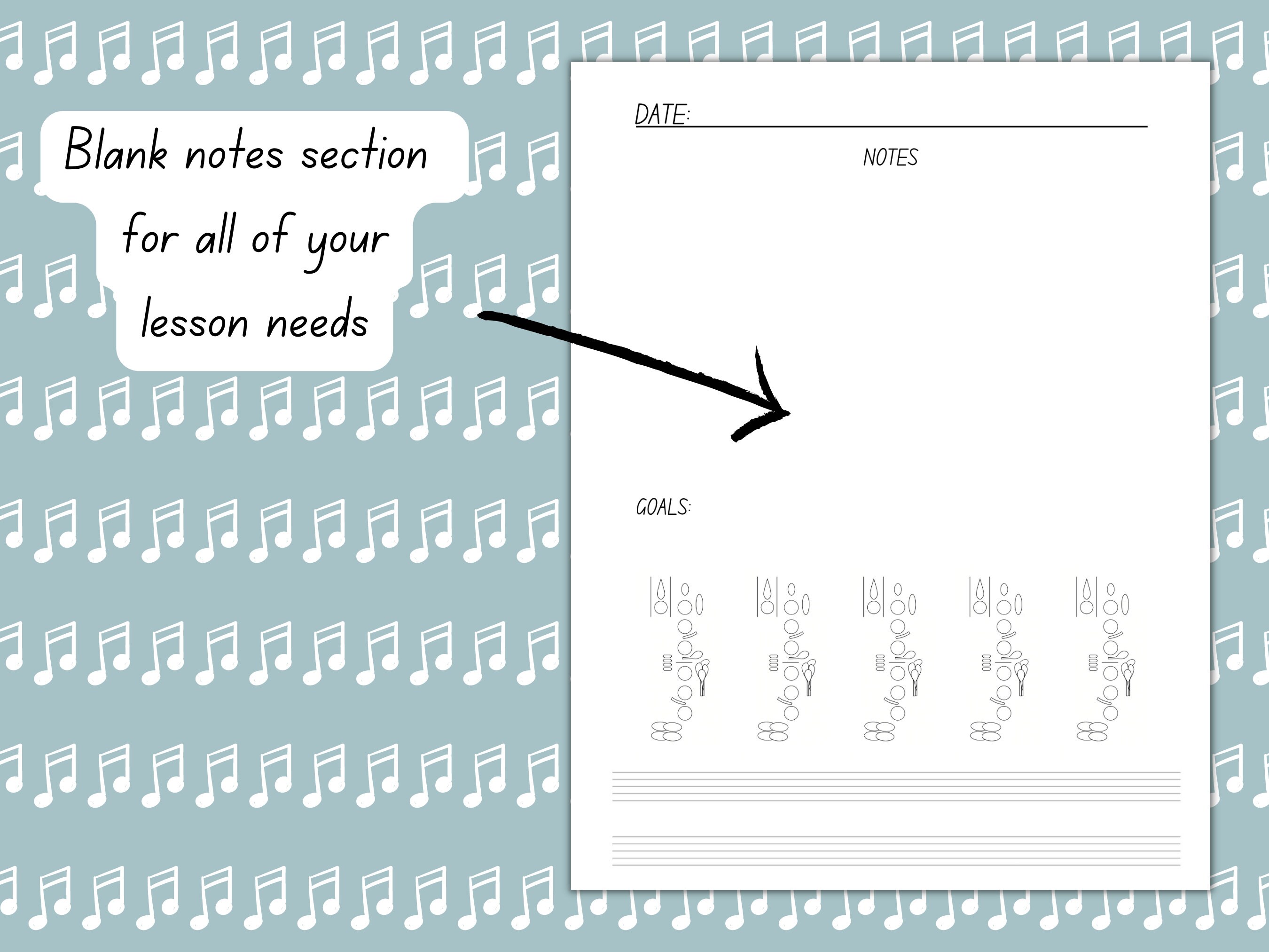 Clarinet Lesson Notes With Blank Fingering Chart Digital - Etsy