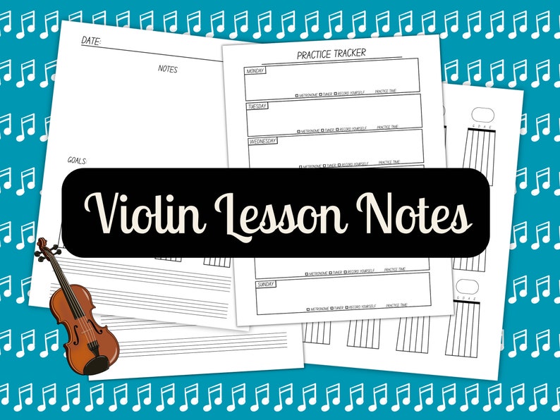Violin Lesson Notes With Blank Fingering Chart Digital Download 8.5x11 ...
