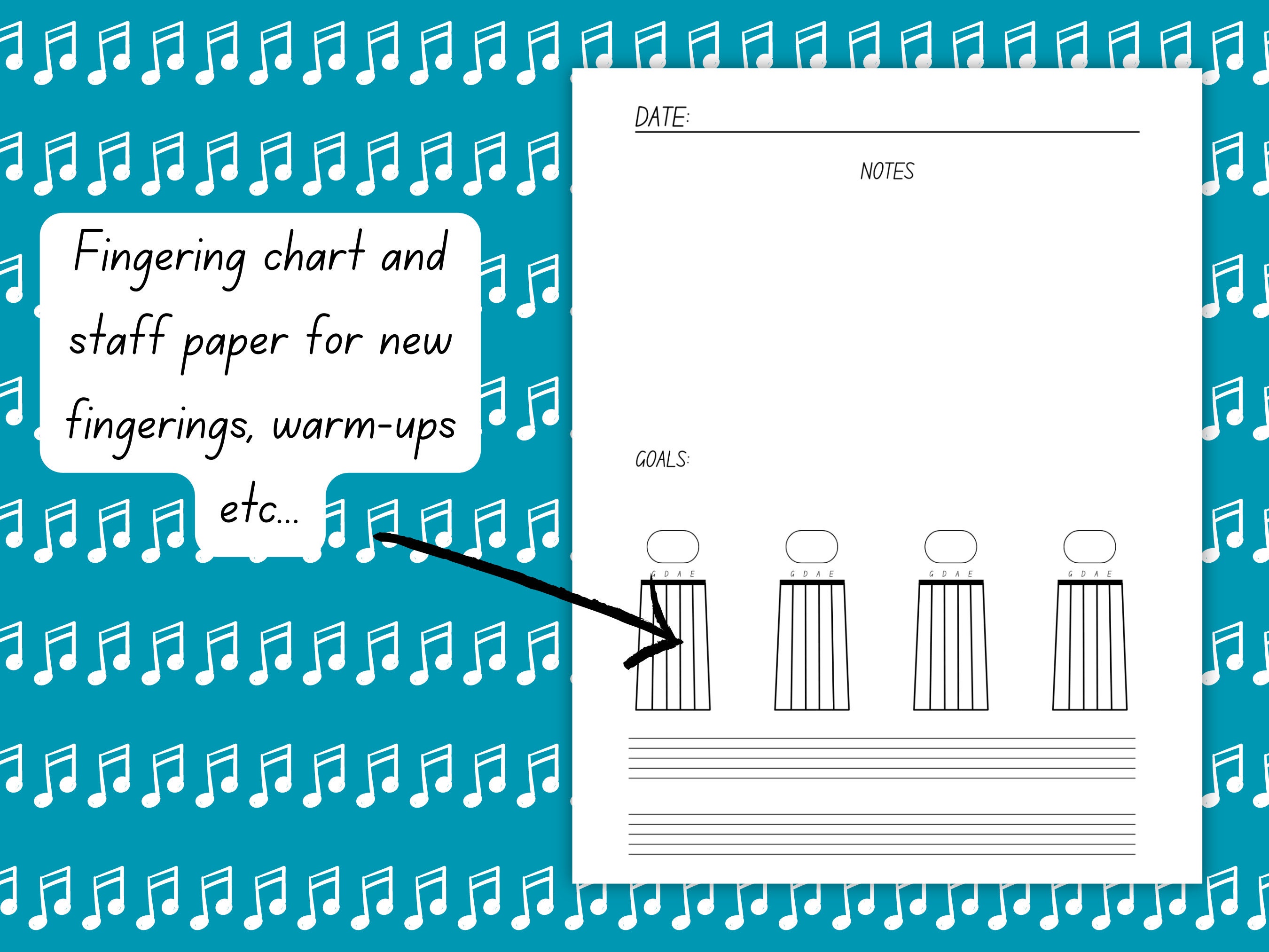 Violin Lesson Notes With Blank Fingering Chart - Digital Download 8 ...