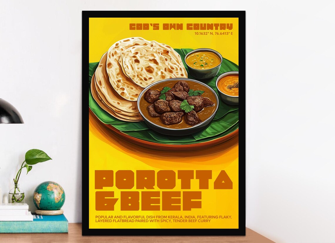 Porotta & Beef Indian Kerala Poster Art Street Food Art Home Decor ...
