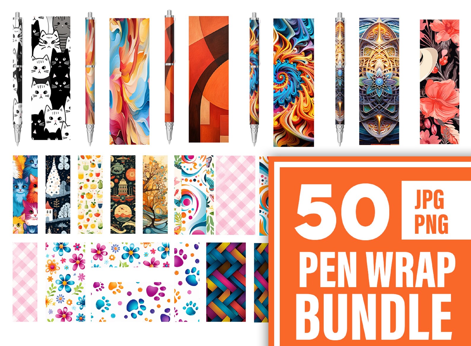 50 PNG Pen Wrap Bundle Pen Wrap Sublimation Designs Pen Waterslide ...