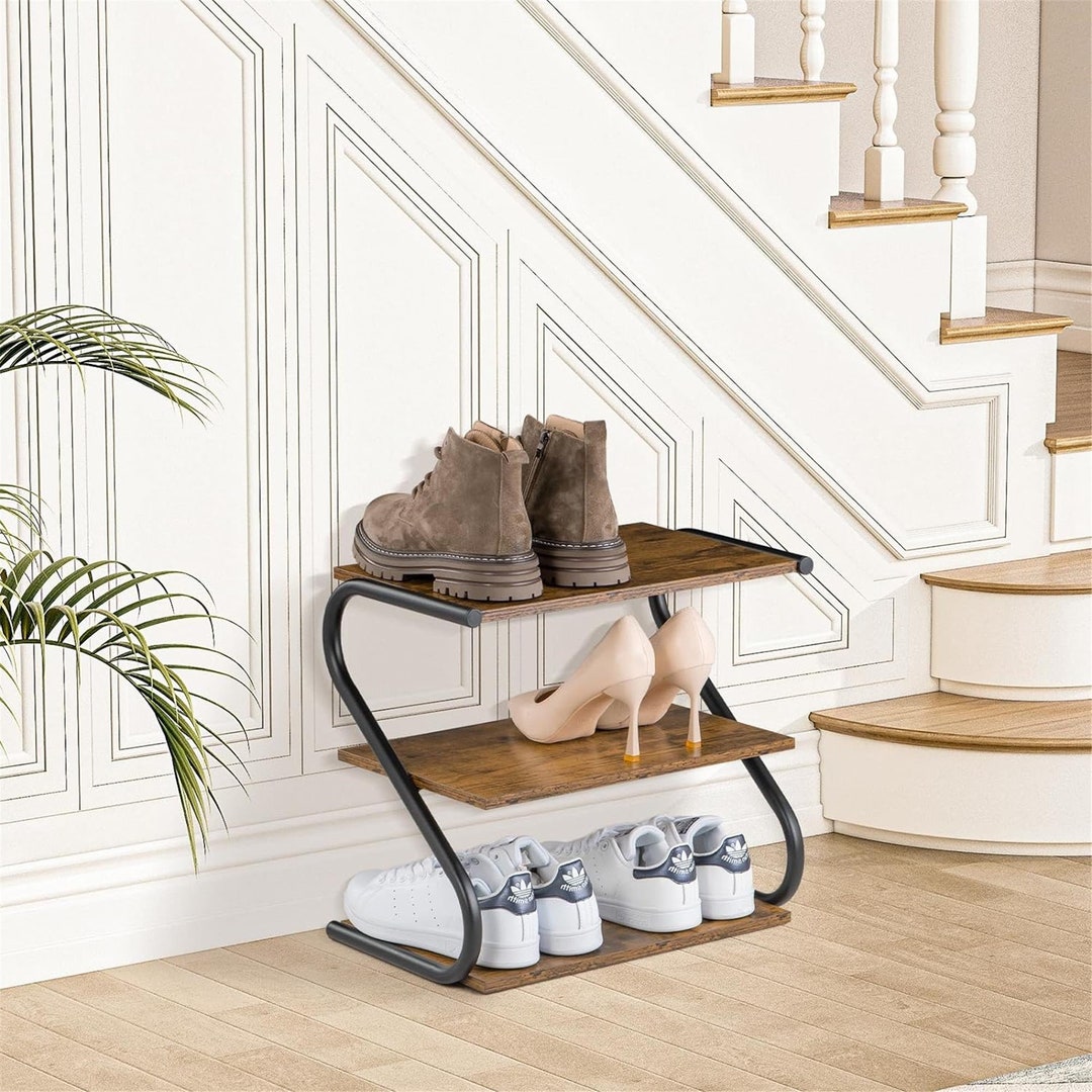 Decorative Shoe Rack for Front Door Entrance, 3-tier Wooden Shoe ...