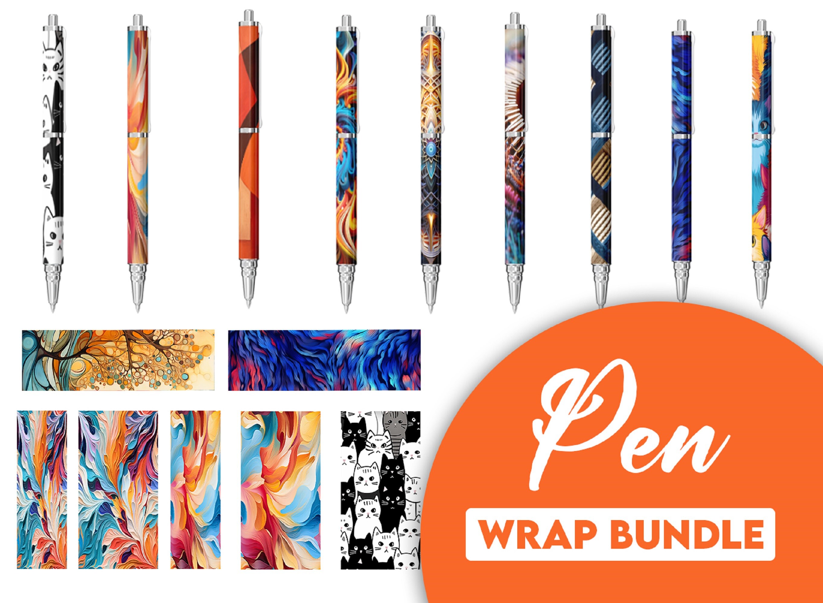 50 PNG Pen Wrap Bundle Pen Wrap Sublimation Designs Pen Waterslide ...