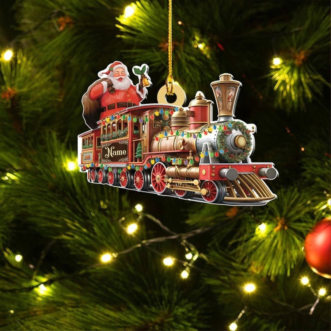 Personalized Santa on Locomotive Train Christmas Ornament, Train ...