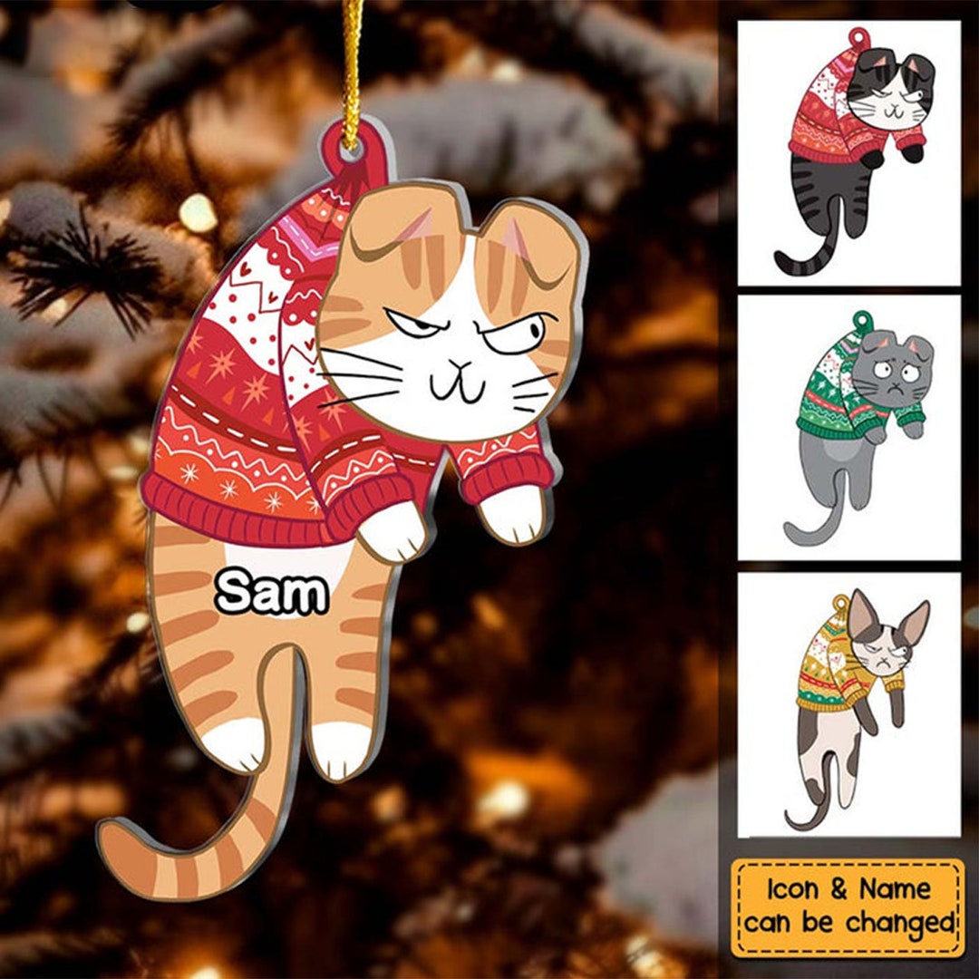 Personalized Funny Cat Christmas Ornament, Funny Cat Ornament, Cat ...