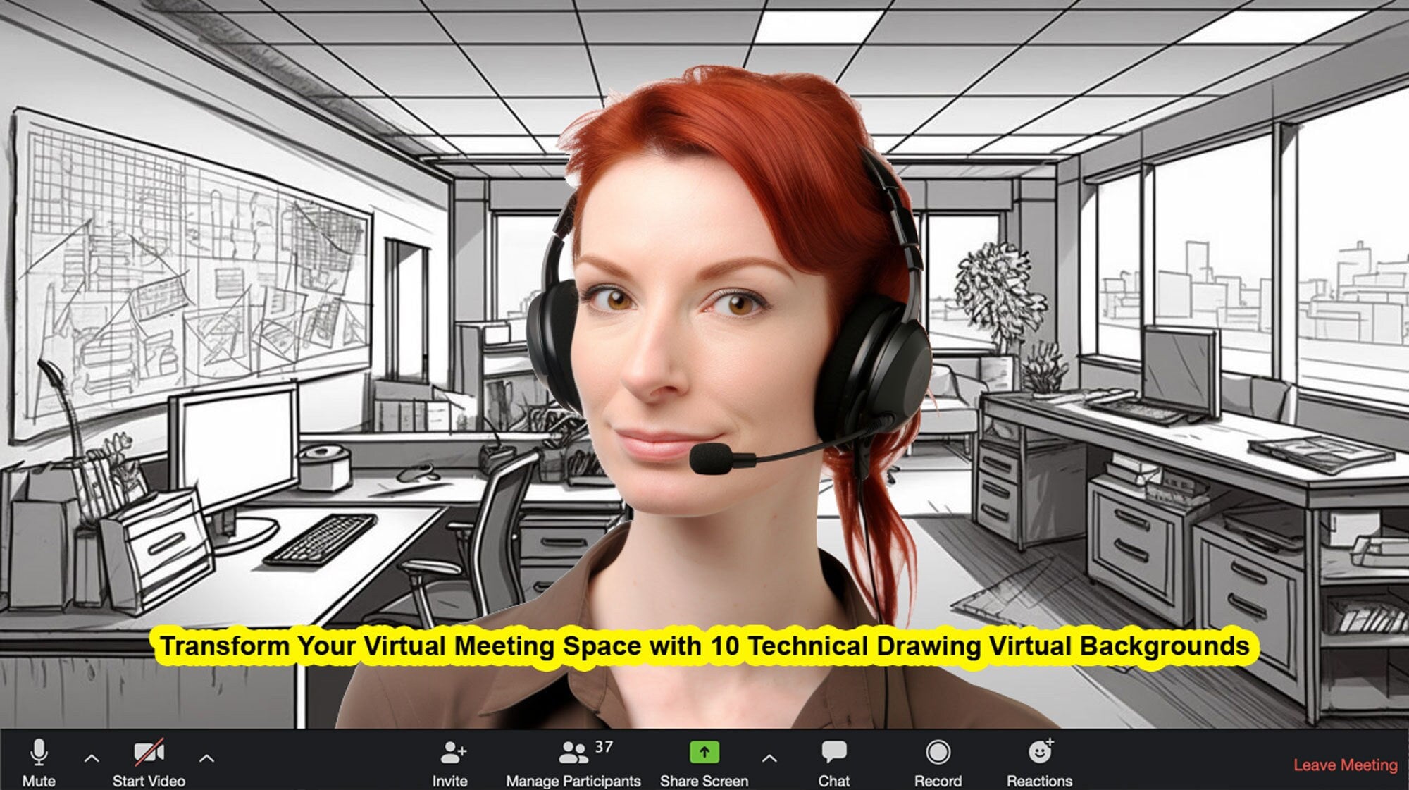 Zoom Technical Drawing Virtual Background for Office Digital Art for ...