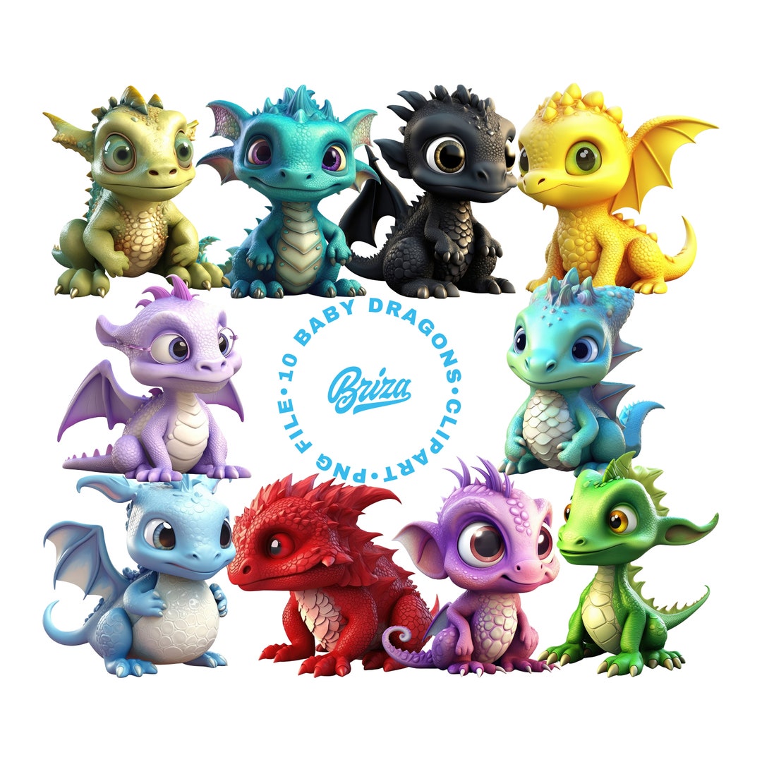 Cute Baby Dragons, Clipart, Image Bundle, Fantasy Art, PNG Files ...