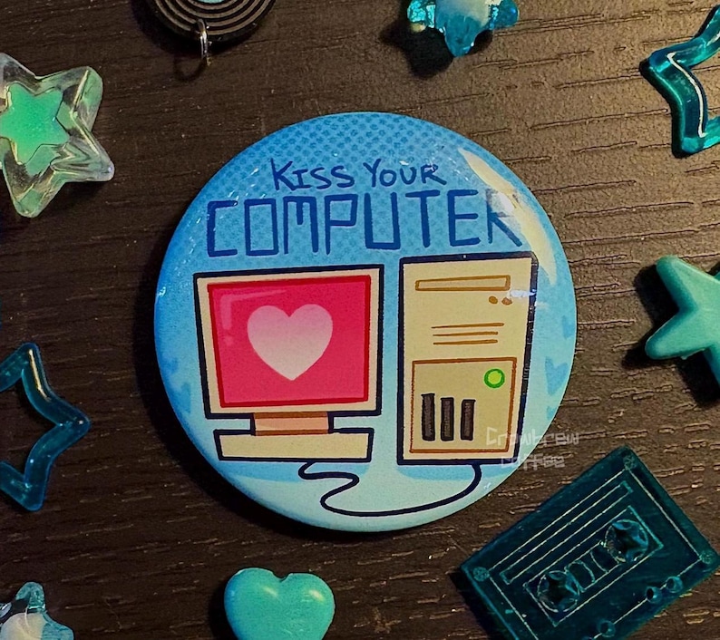 Kiss Your Computer - Objectum/robot Lover 44mm Button Pin/badge - Etsy