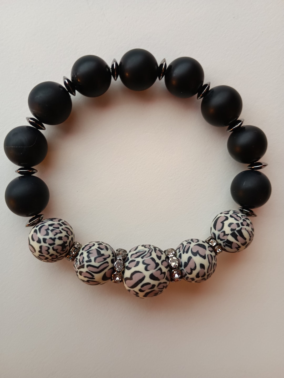 Leopard and Black Onyx Stretch Bracelet - Etsy
