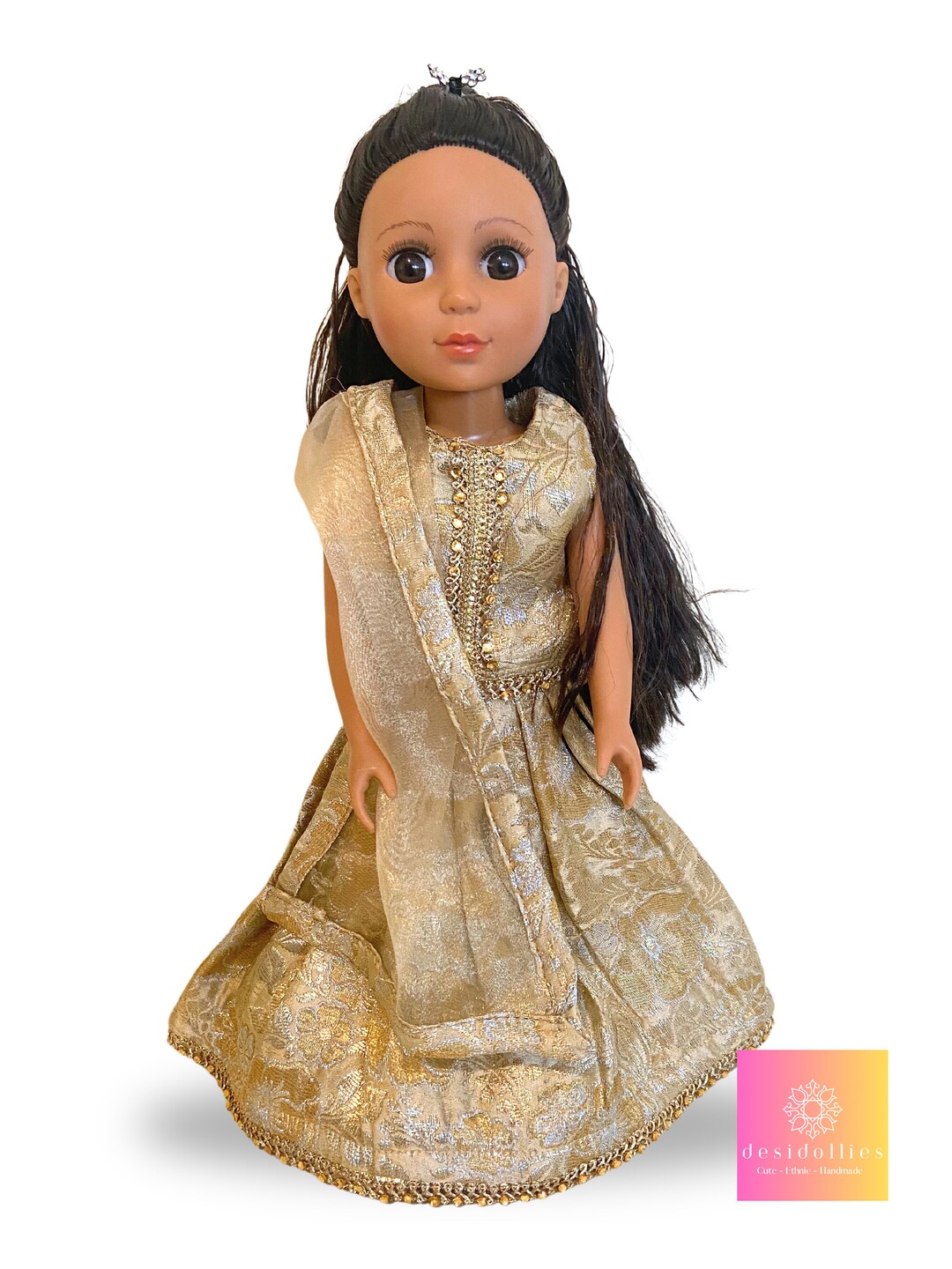 Handmade Gold Lehenga Doll Dress: Pakistani Eid Gift, 14-inch Doll ...