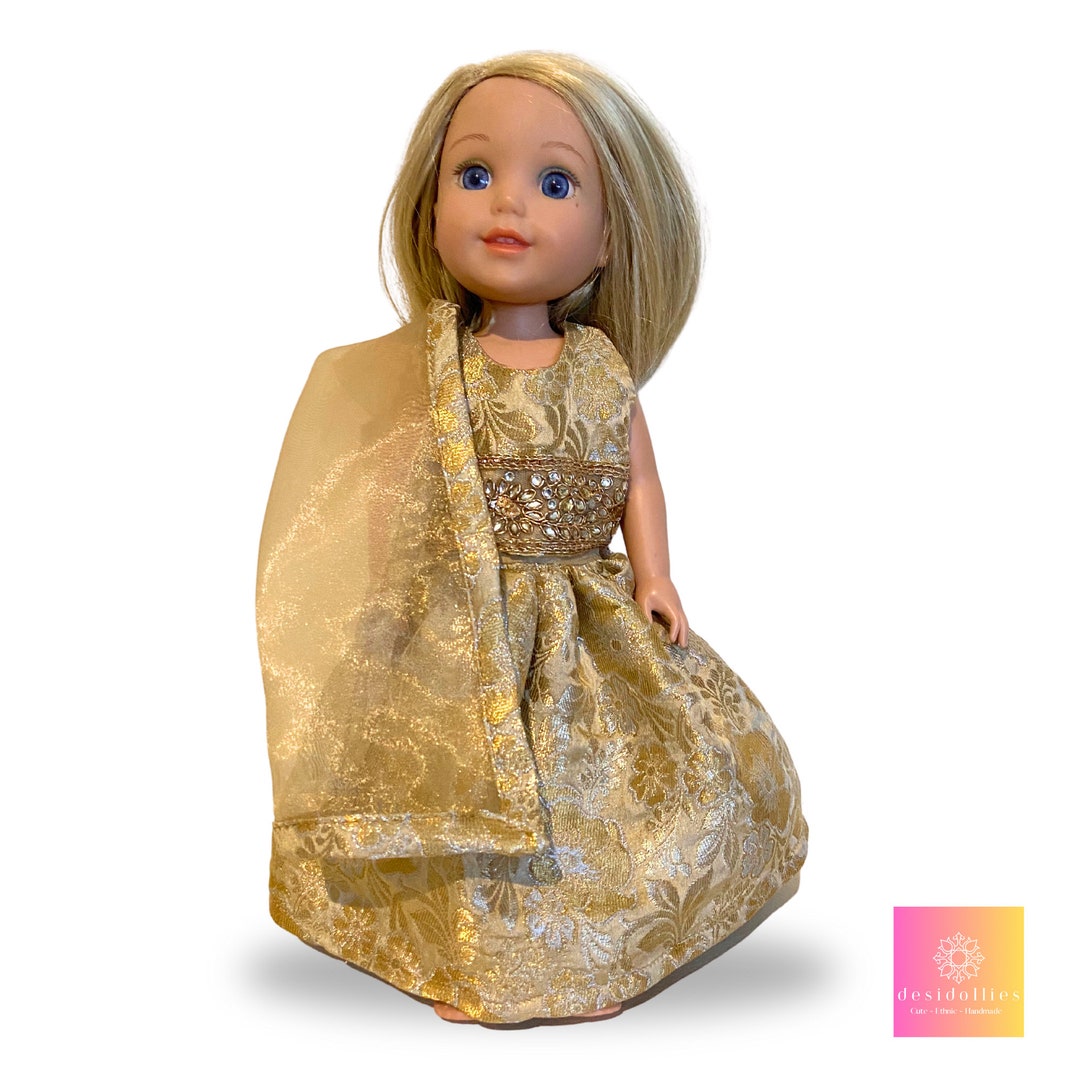 Handmade Gold Lehenga Doll Dress: Pakistani Eid Gift, 14-inch Doll - Etsy