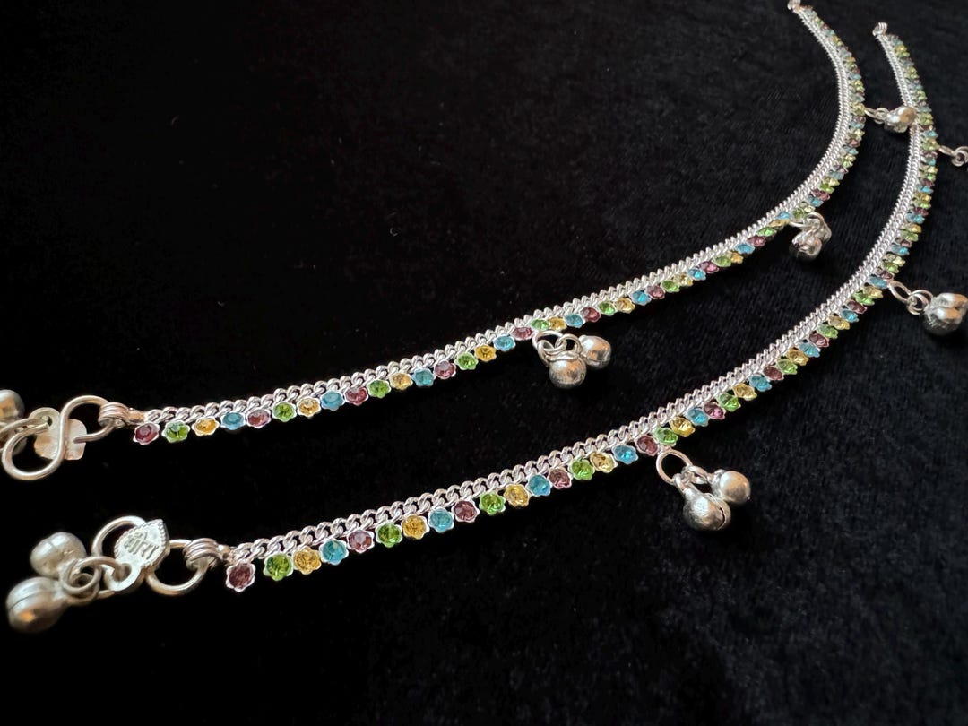 Beautiful Silver Payal Pazaib Anklets With Bell Charms Multicolor ...