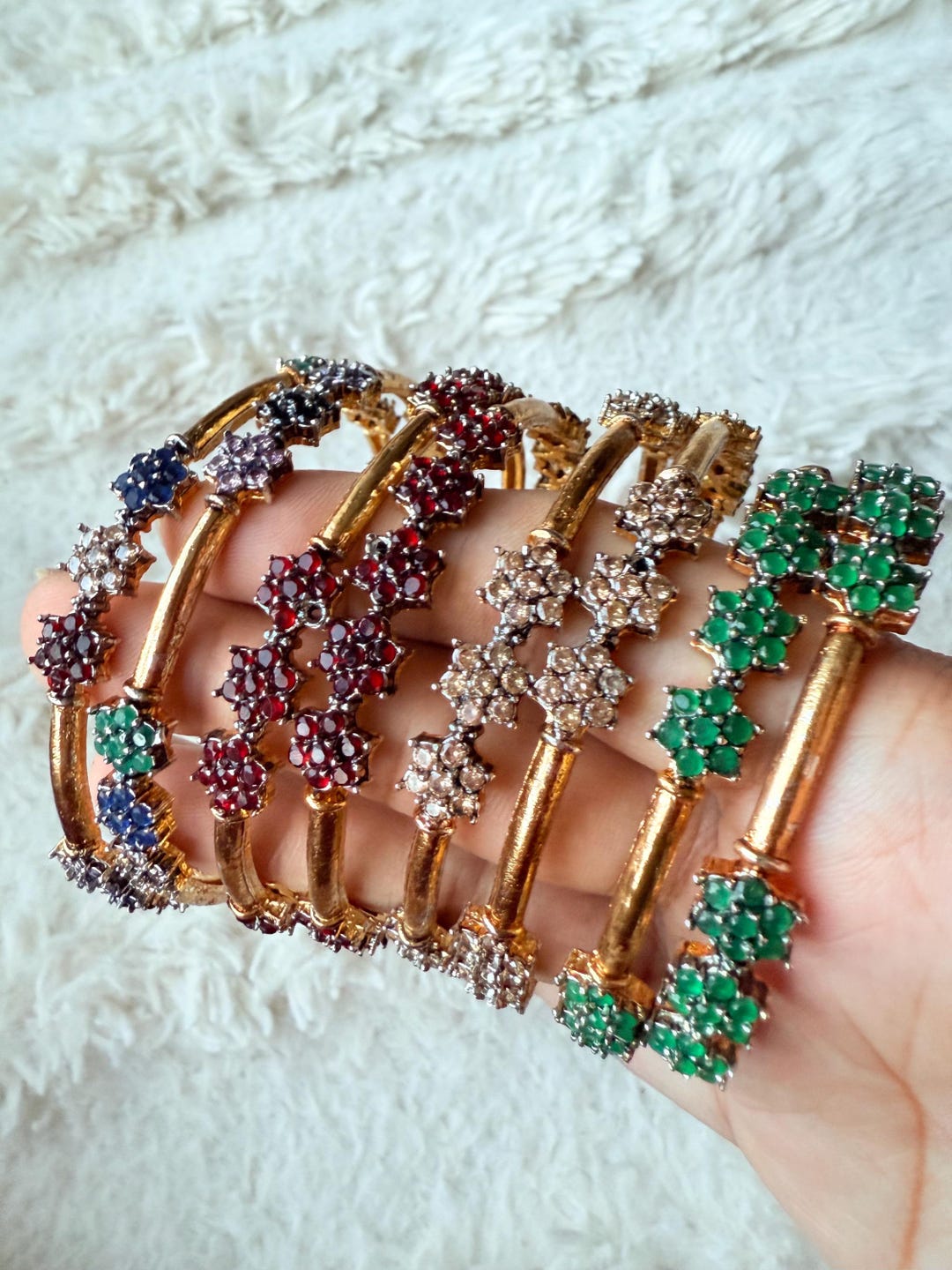 Gold Tone Gemstone Karray Bangles: Indian Pakistani Bracelets, Pair - Etsy