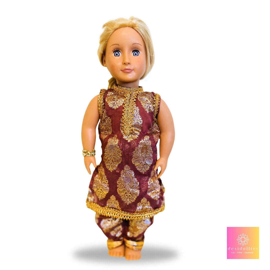 18" Doll Jamawar Shalwar Kameez Set: Rust Mauve & Gold Indian Pakistani ...