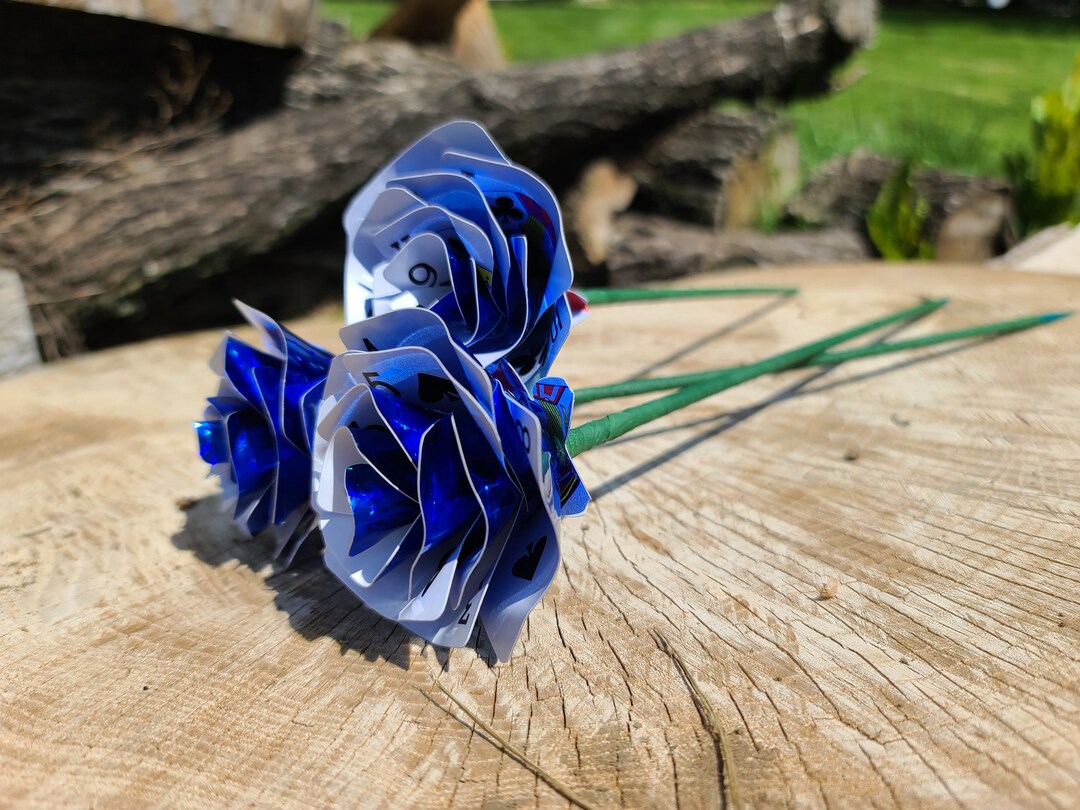 Blue Playing Card Roses Set of 3 - Etsy