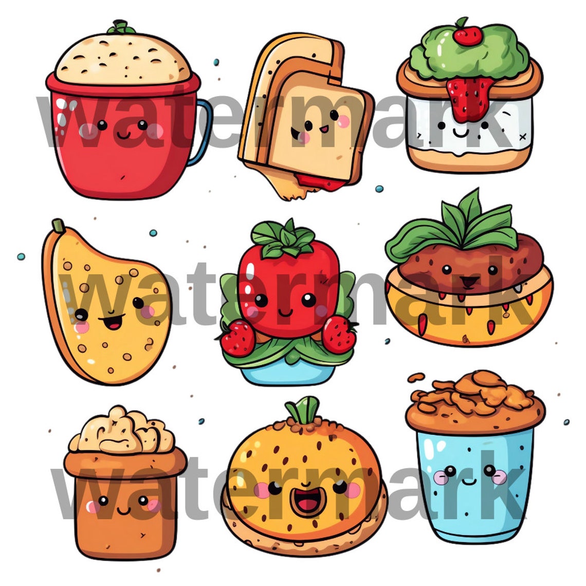 200 Cute Food Kawaii Clipart Pieces Food Kawaii Cute PNG - Etsy