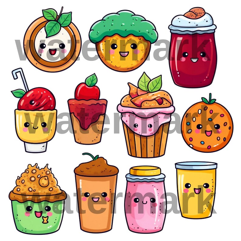 200 Cute Food Kawaii Clipart Pieces Food Kawaii Cute PNG - Etsy
