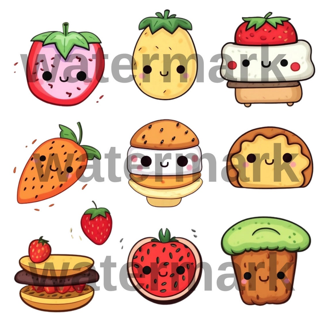 200 Cute Food Kawaii Clipart Pieces Food Kawaii Cute PNG - Etsy