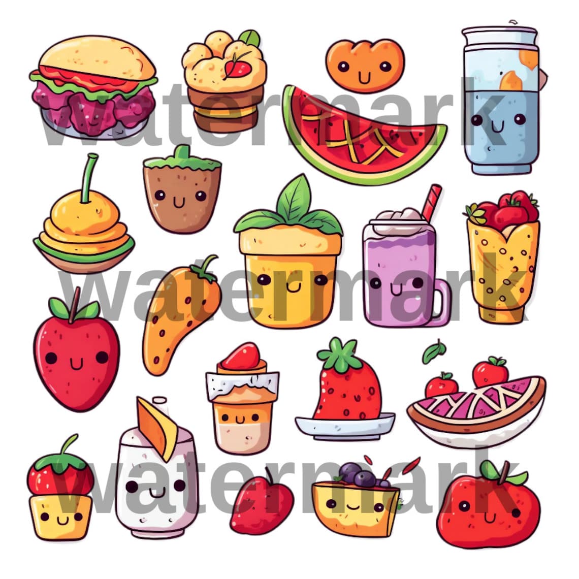 200 Cute Food Kawaii Clipart Pieces Food Kawaii Cute PNG - Etsy