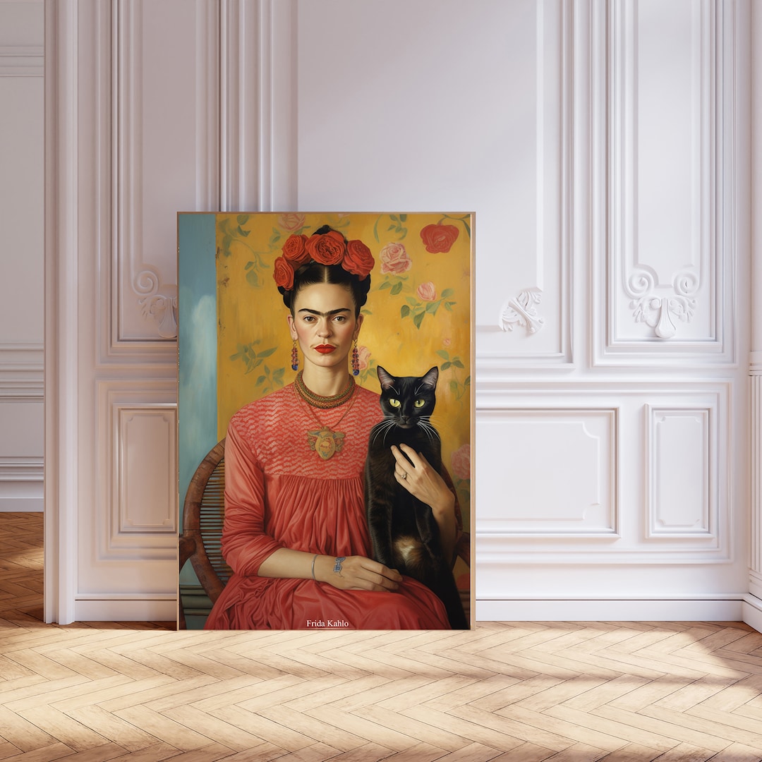 Retro Frida Kahlo Poster, Mexican Art, Frida Kahlo Cat Print ...