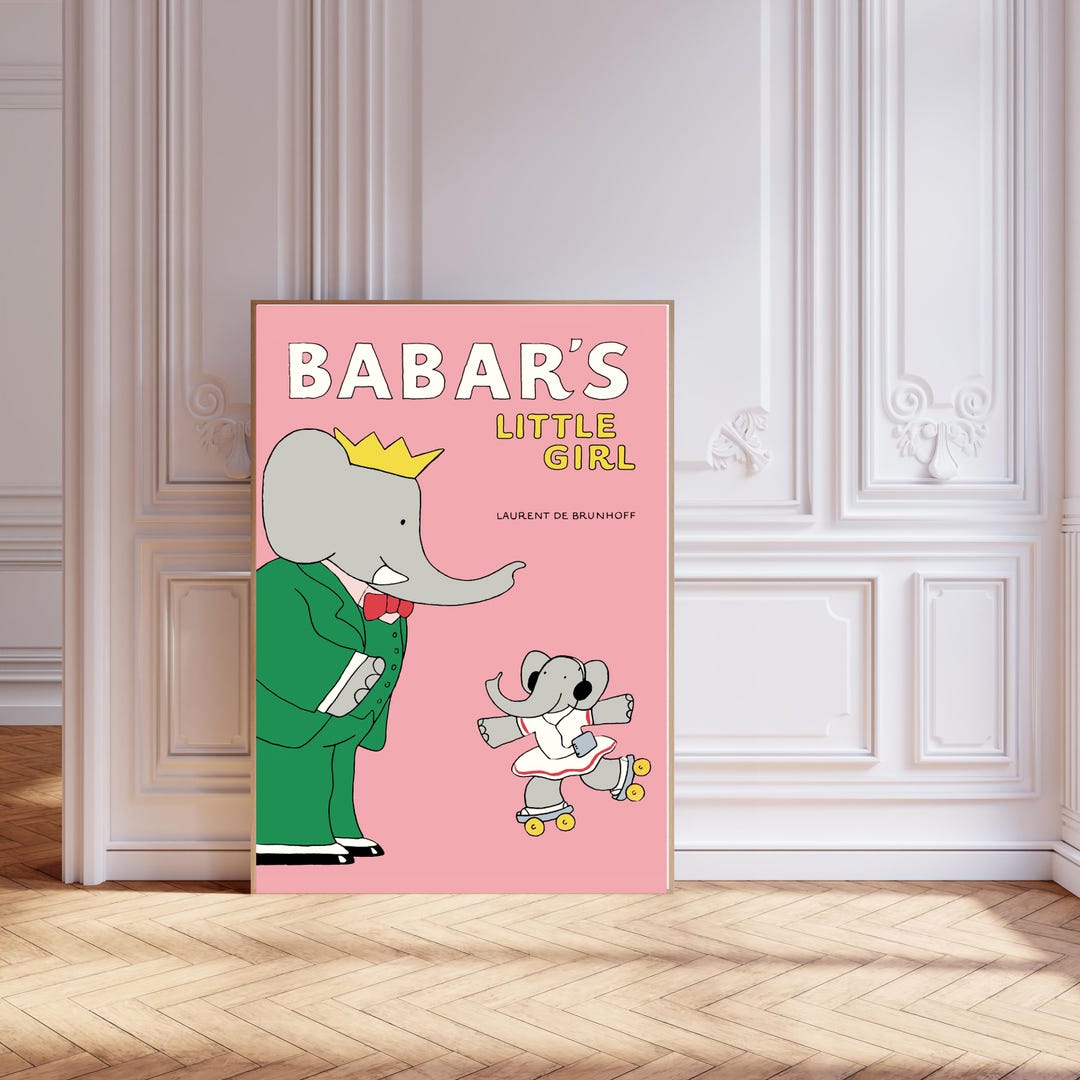 Babar the Elephant Pink Nursery Wall Art Retro Kids Decor Quote Wall ...