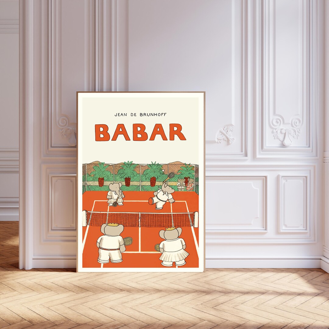 Babar the Elephant Tennis Nursery Wall Art Retro Kids Decor Quote Wall ...