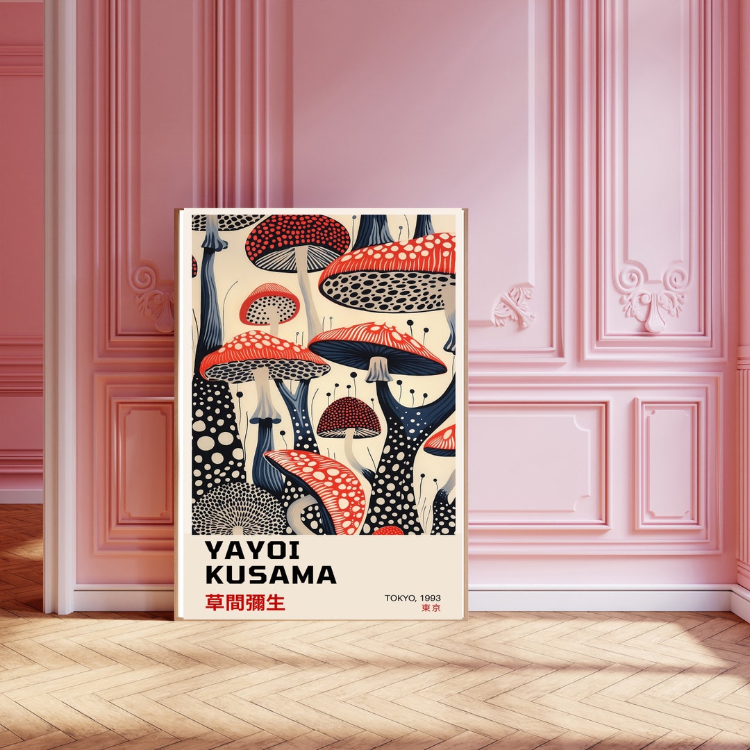Yayoi Kusama Mushroom Art Print, Kusama Mushroom Art Print, Pink Art ...