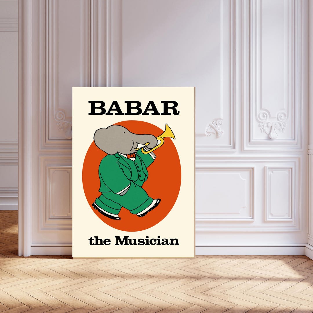 Babar the Elephant Musician, Nursery Wall Art, Retro Kids, Kids Room ...