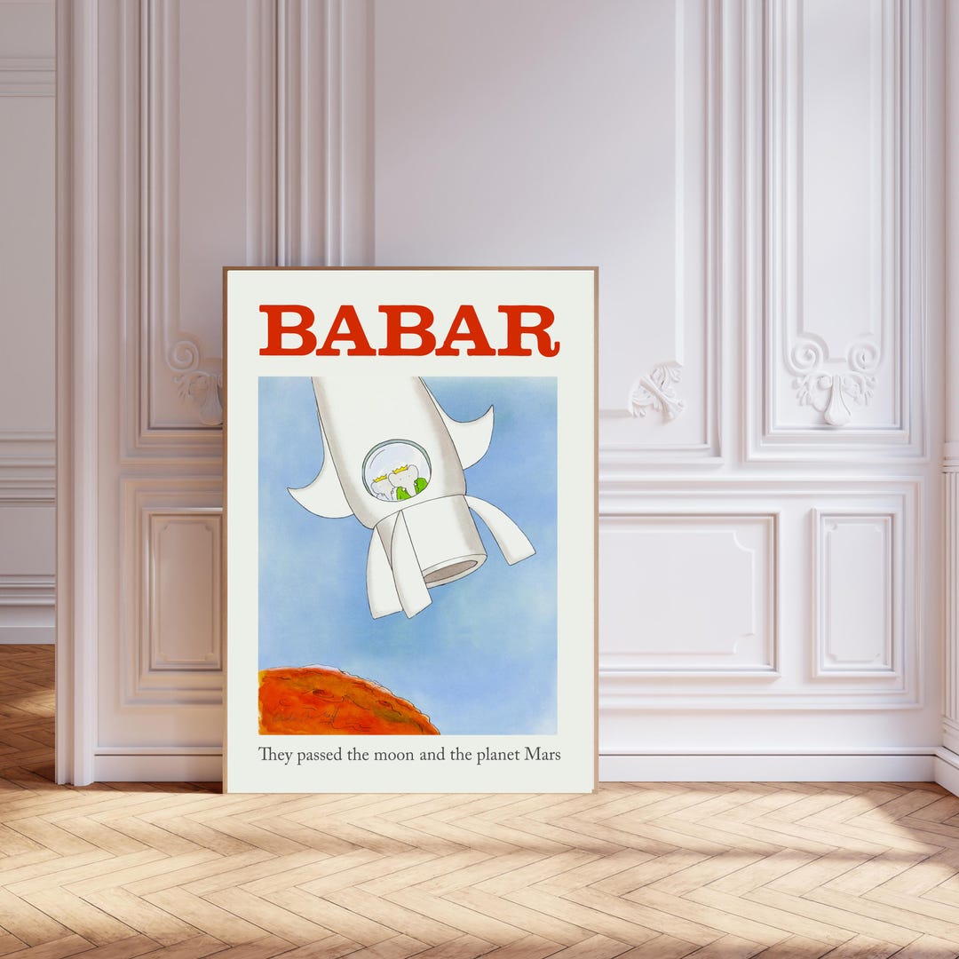 Babar the Elephant Space Nursery Wall Art Retro Kids Decor Quote Wall ...