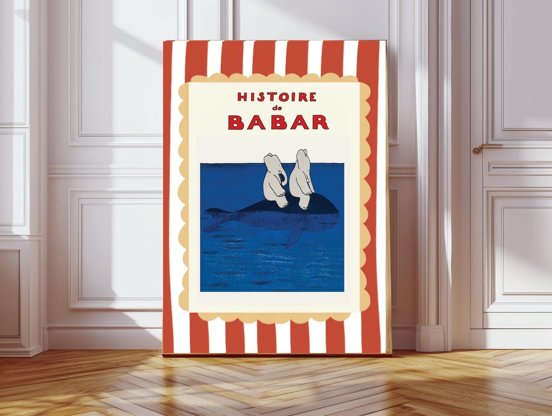 Babar the Elephant Whale Nursery Wall Art Retro Kids Decor Quote Wall ...
