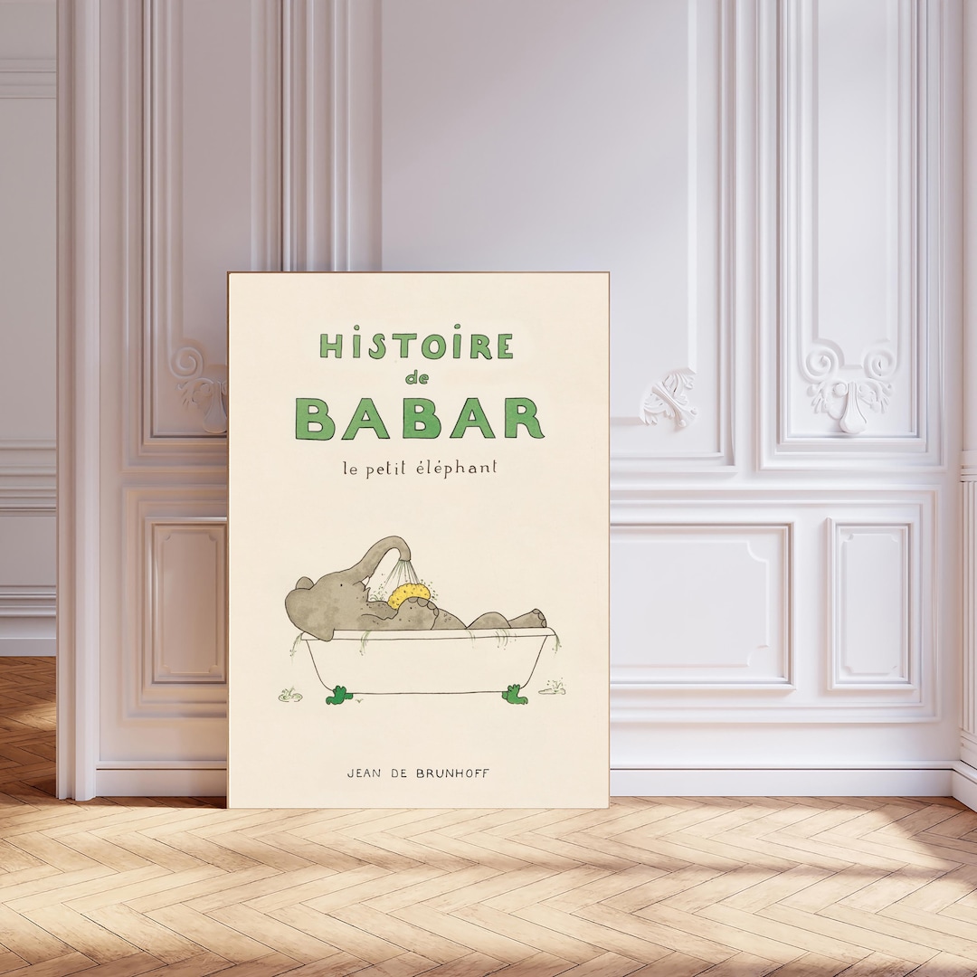 Babar the Elephant Bath Nursery Wall Art, Retro Kids Decor Quote, Wall ...