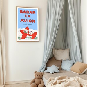Babar the Elephant En Avion Nursery Wall Art Retro Kids Decor Quote ...