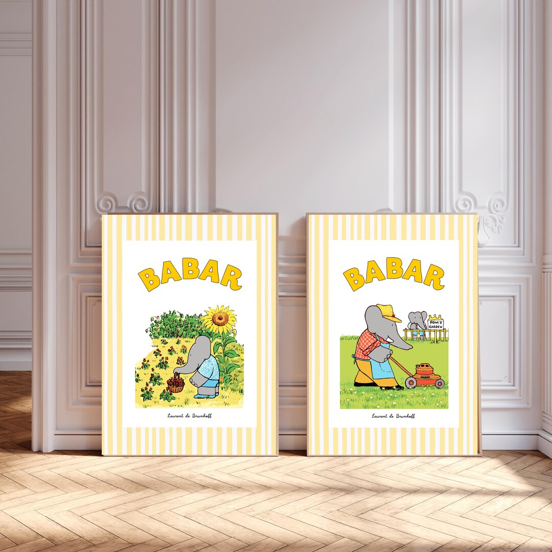 Set of Two Babar Prints, Babar Wall Art, Babar Print Set, Blue Nursery ...