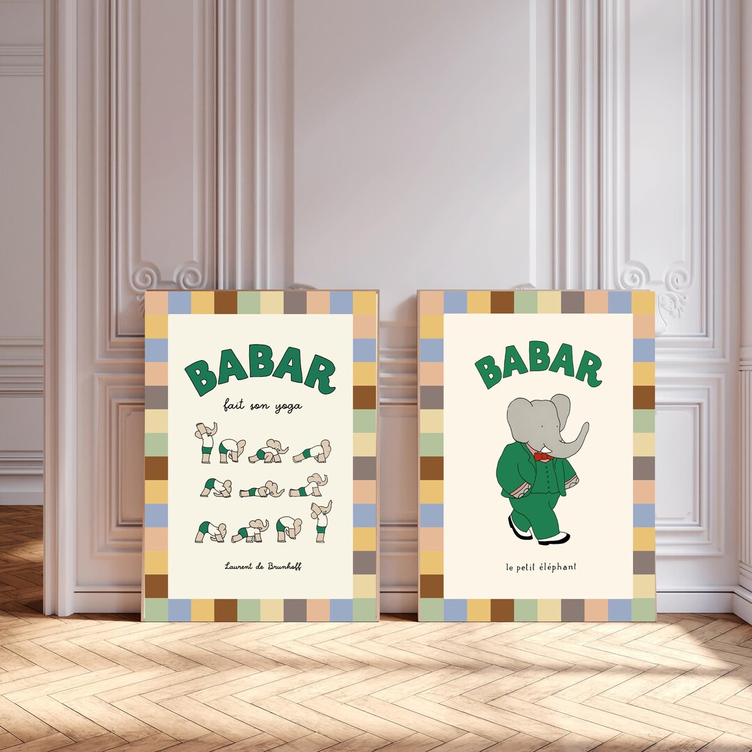 Set of Two Babar Prints, Babar Wall Art, Babar Print Set, Blue Nursery ...