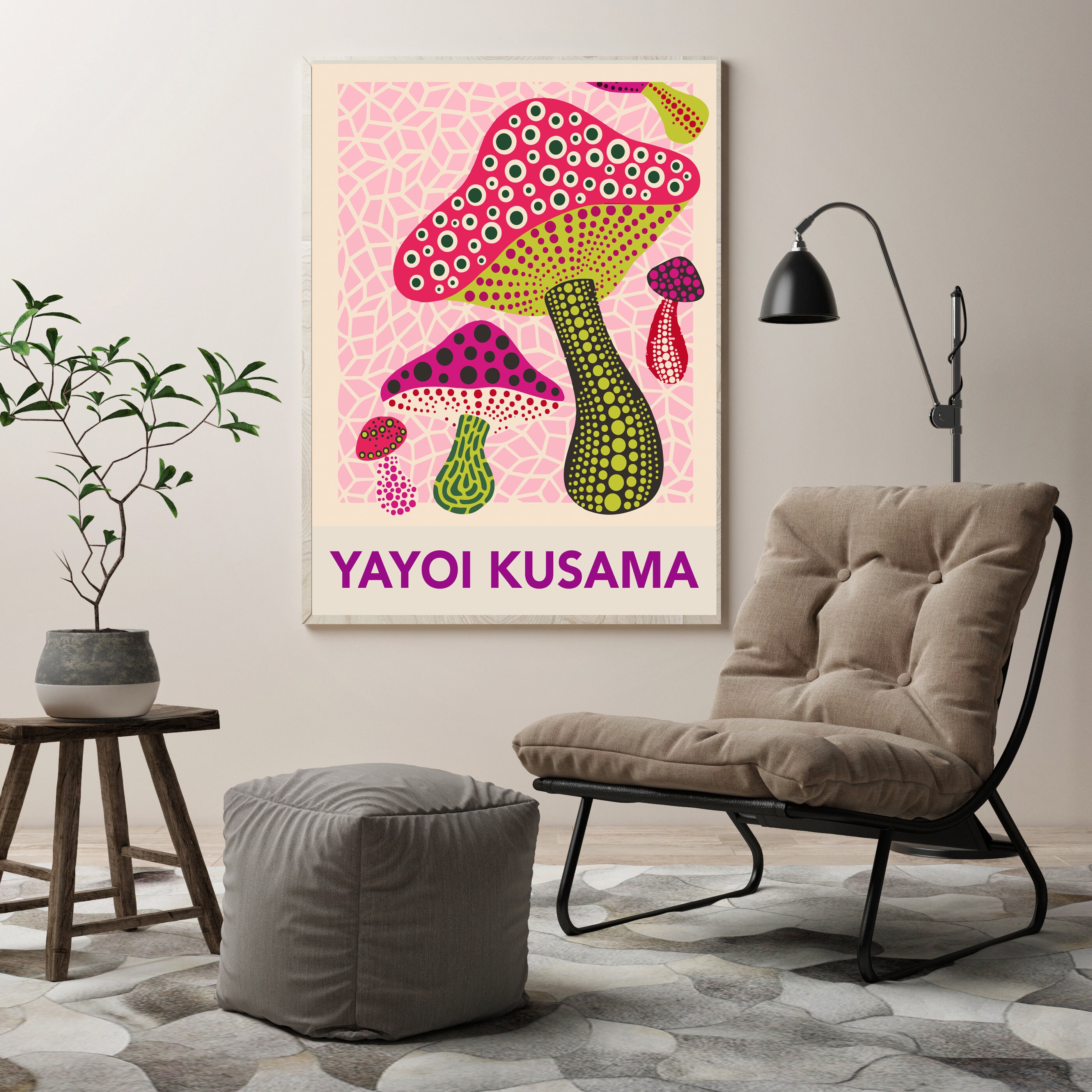 Yayoi Kusama Mushroom Art Print, Kusama Pink Art Print, Pink Art Print ...
