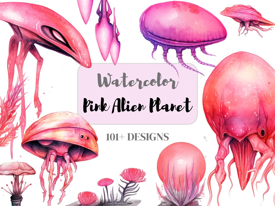Pink Alien Planet Watercolor PNG Clipart Featuring Extraterrestrial ...