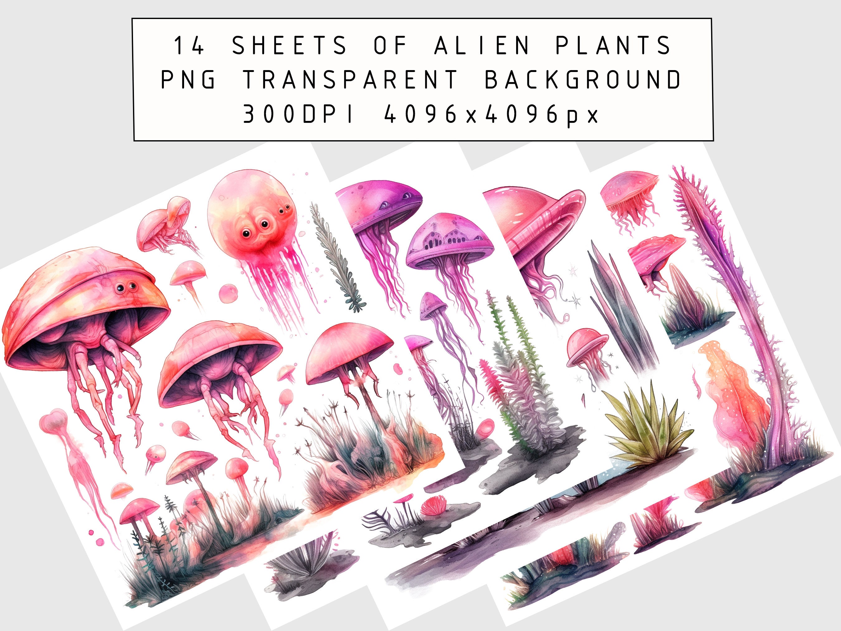 Pink Alien Planet Watercolor PNG Clipart Featuring Extraterrestrial ...