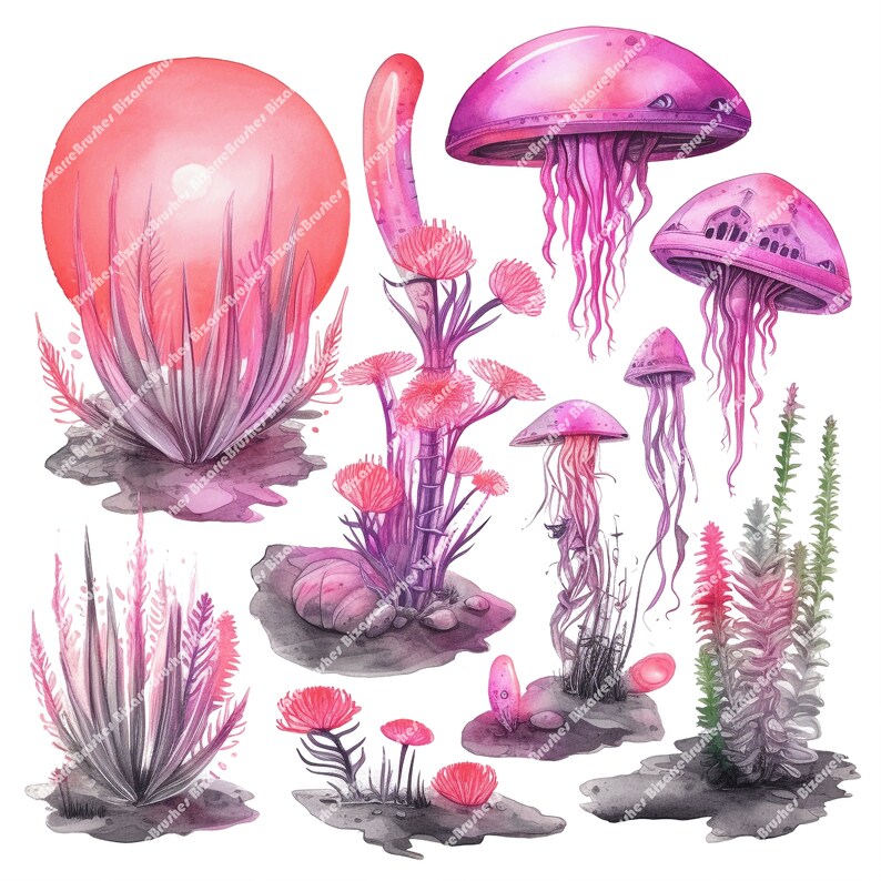 Pink Alien Planet Watercolor PNG Clipart Featuring Extraterrestrial ...