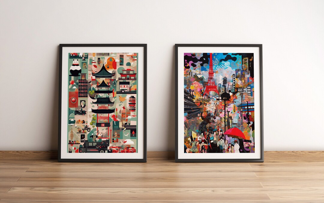 Tokyo Dreamscape Collage Digital Print -vibrant Fusion of Tradition and ...
