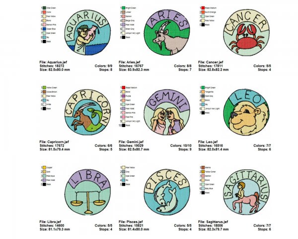Zodiac Signs Machine Embroidery Fill Designs Set - Etsy