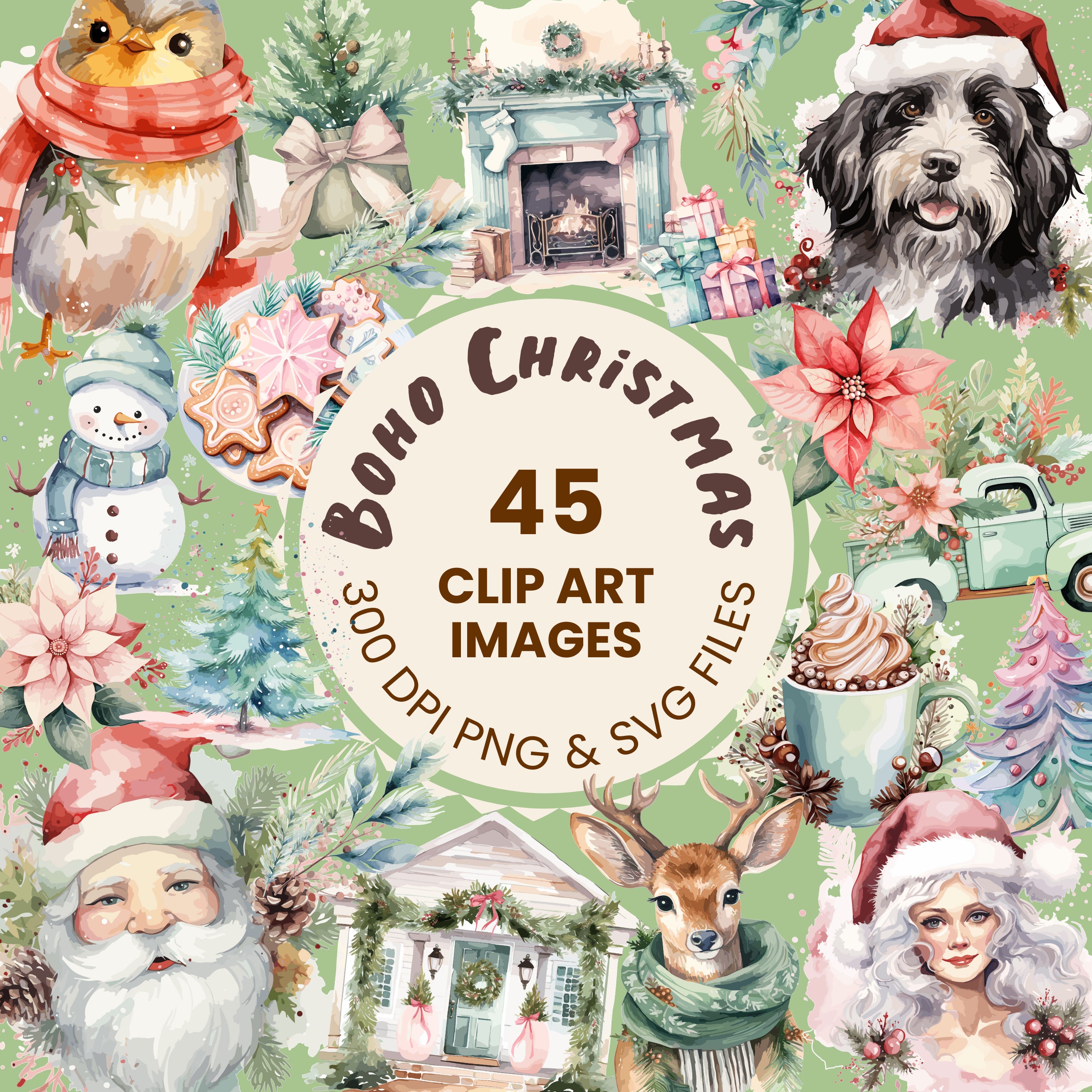 Boho Christmas Clipart, Boho Christmas PNG, Boho Christmas SVG Bundle ...