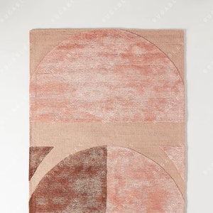Aida Hand-tufted Wool and Viscose Rug, Pink and Beige Geometric Art ...