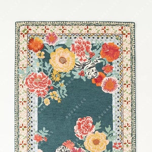 Vibrant Floral and Zebra Print Hand-tufted Rug, Teal and Red Bohemian ...