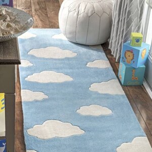 Cloud Baby Blue Modern Hand-tufted 100% Wool Handmade Area Rug Carpet ...