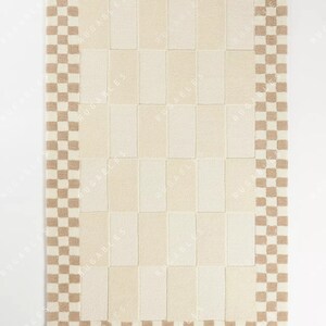 Neutral Colors, Modern Checked Pattern, Tufted Wool Area Rug for ...