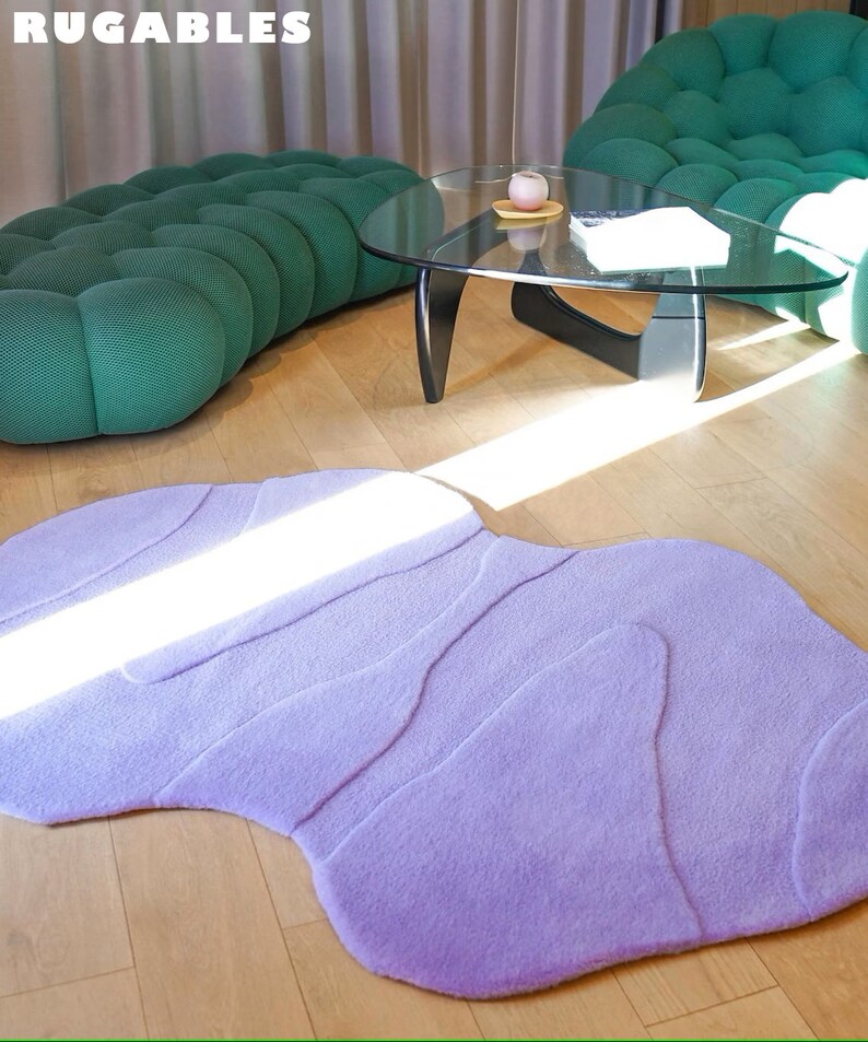 Irregular Shape Tufted Wool Rug, Light Purple, Custom Hand-tufted Area ...