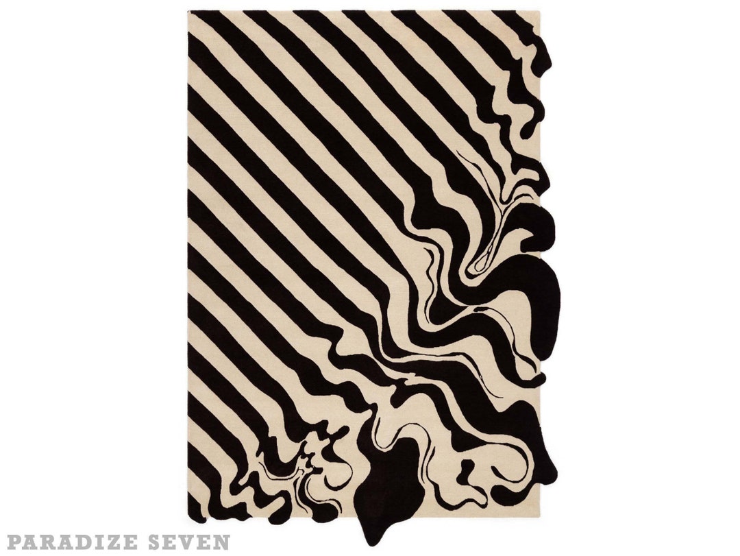 Diagonal Melt Rug Black-beige/yellow, Irregular Shape, Hand-tufted Wool ...