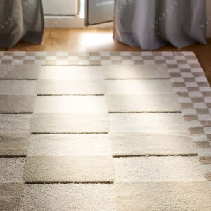 Neutral Colors, Modern Checked Pattern, Tufted Wool Area Rug for ...
