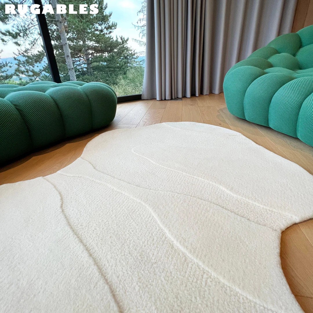 Irregular Shape Tufted Wool Rug, Cream-white, Custom Hand-tufted Area ...