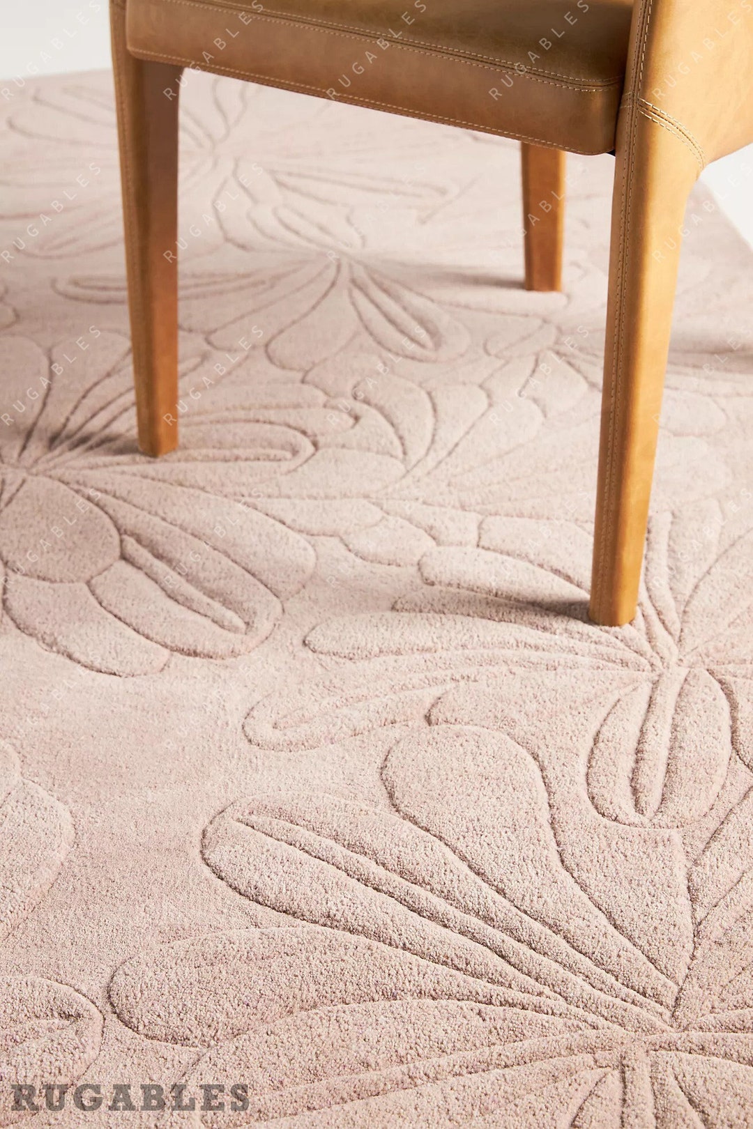 Carved Floral Mauve Hand-tufted Area Rug, Soft Wool Rug for Bedroom ...